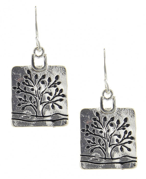 Square Tree Of Life Silver Earrings – Peaceful Village Inc.
