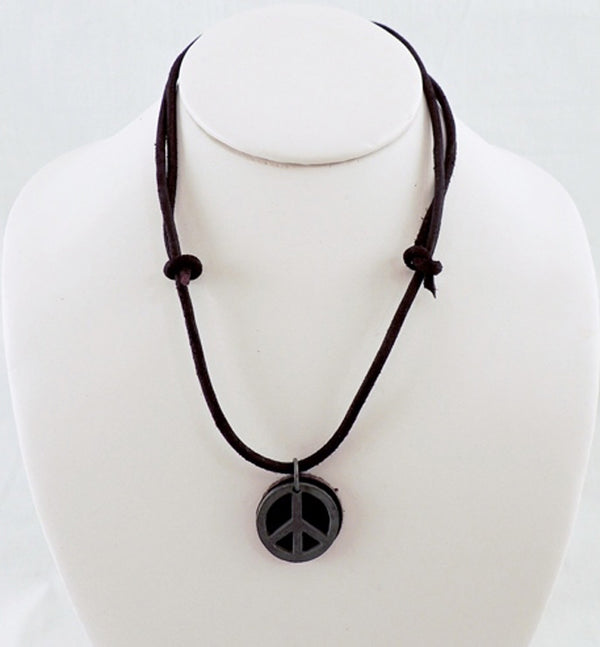 Pewter Peace Sign Leather Choker – Peaceful Village Inc.